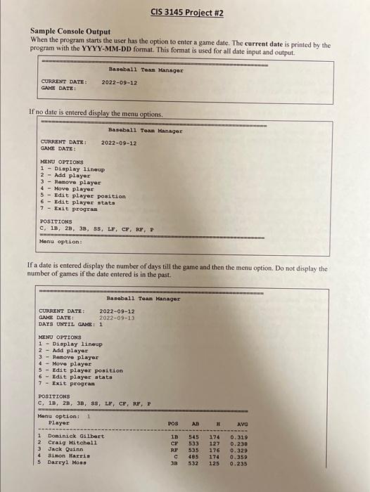 Solved Team Management Program: Version 2 Update the team | Chegg.com