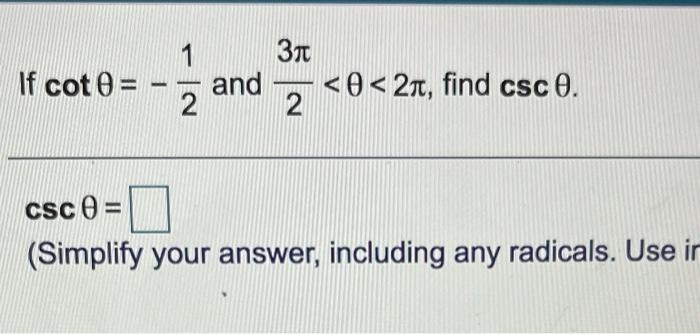 Solved 1 If cot 0 = 31 and