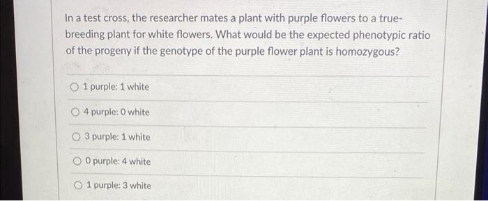 Solved In a test cross, the researcher mates a plant with | Chegg.com