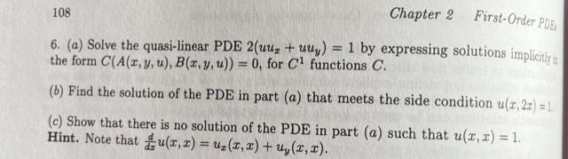 Solved 108Chapter 2 ﻿First-Order PDE(a) ﻿Solve the | Chegg.com