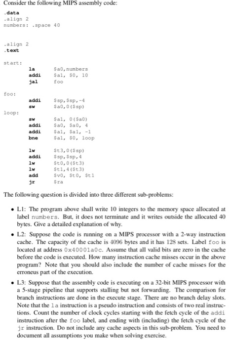 Consider the following MIPS assembly code: .data | Chegg.com