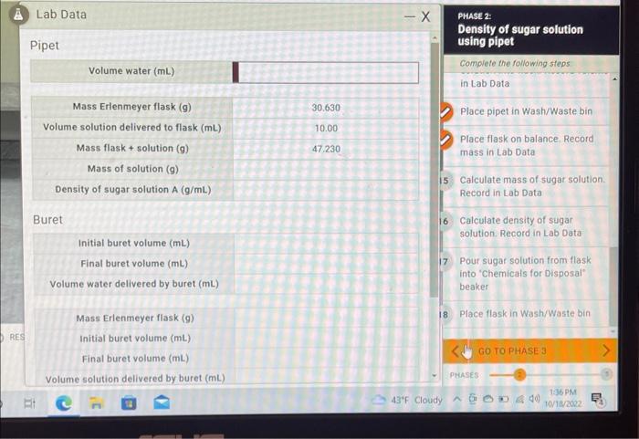 Solved Dab Data Pipet Volume water (mL) | Chegg.com