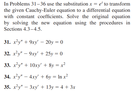 Solved In Problems 31-36 ﻿use the substitution x=et ﻿to | Chegg.com