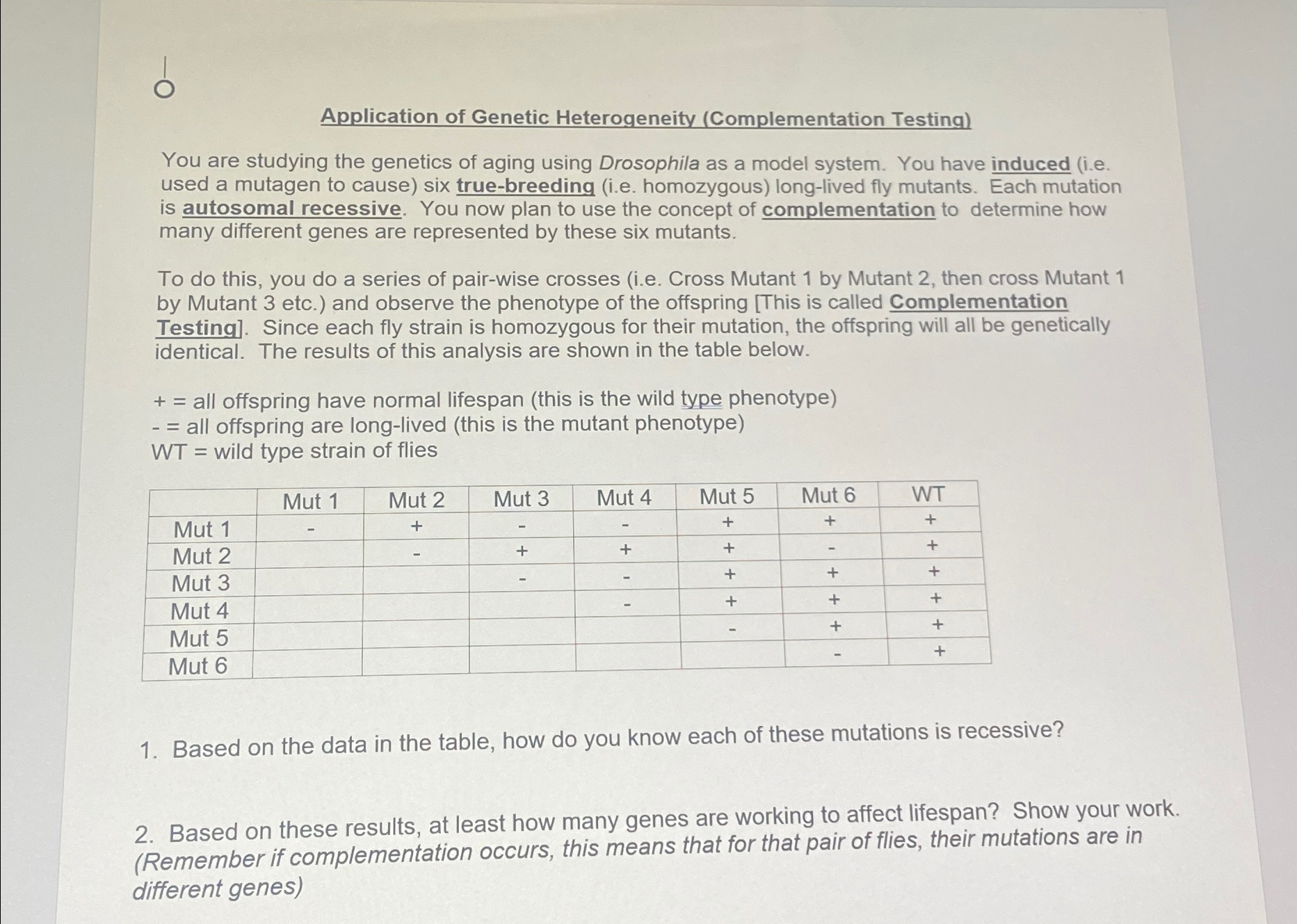 Solved Application of Genetic Heterogeneity (Complementation | Chegg.com