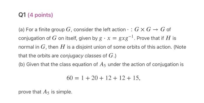 Solved (a) For a finite group G, consider the left action : | Chegg.com