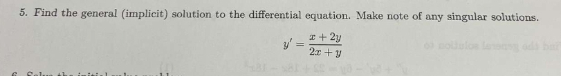 Solved Find the general (implicit) ﻿solution to the | Chegg.com