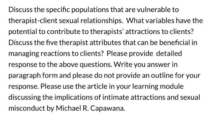 Solved Discuss the specific populations that are vulnerable | Chegg.com