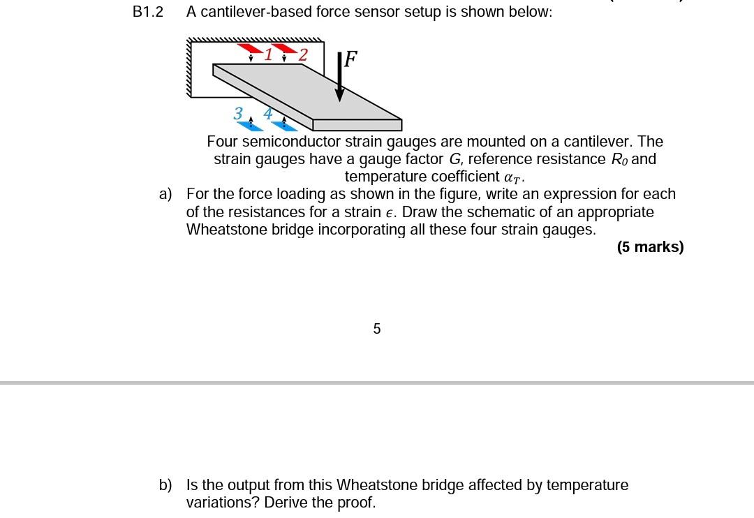 Solved B1.2 A cantilever-based force sensor setup is shown | Chegg.com