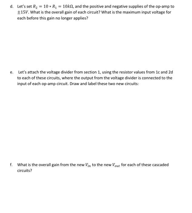 Solved d. Let's set R2=10∗R1=10kΩ, and the positive and | Chegg.com