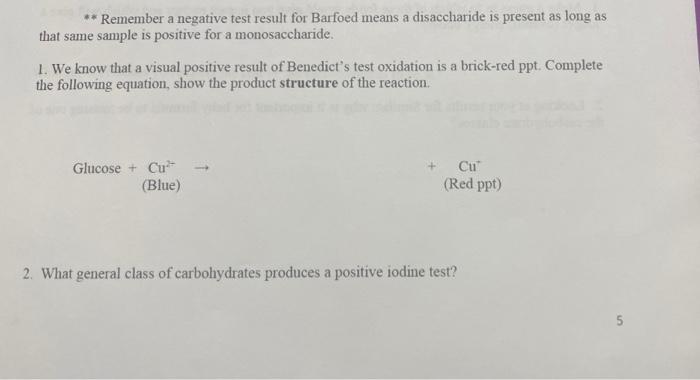 Solved ** Remember a negative test result for Barfoed means | Chegg.com