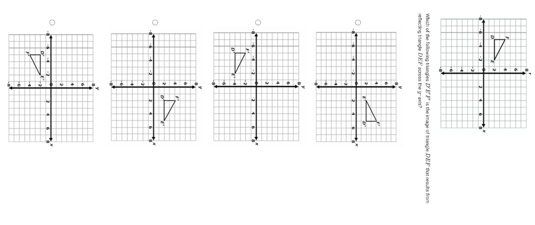 Solved Which of the following triangles D'E'F' is the image | Chegg.com