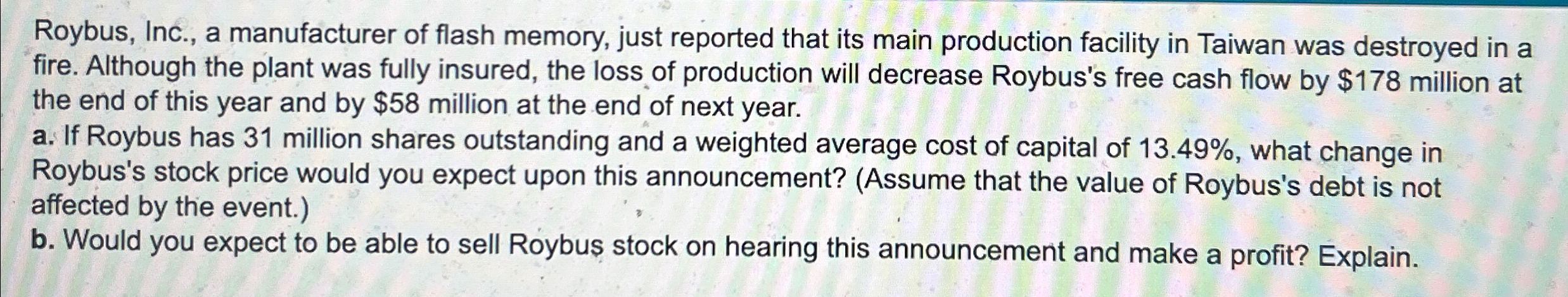 Solved Roybus, Inc., a manufacturer of flash memory, just | Chegg.com