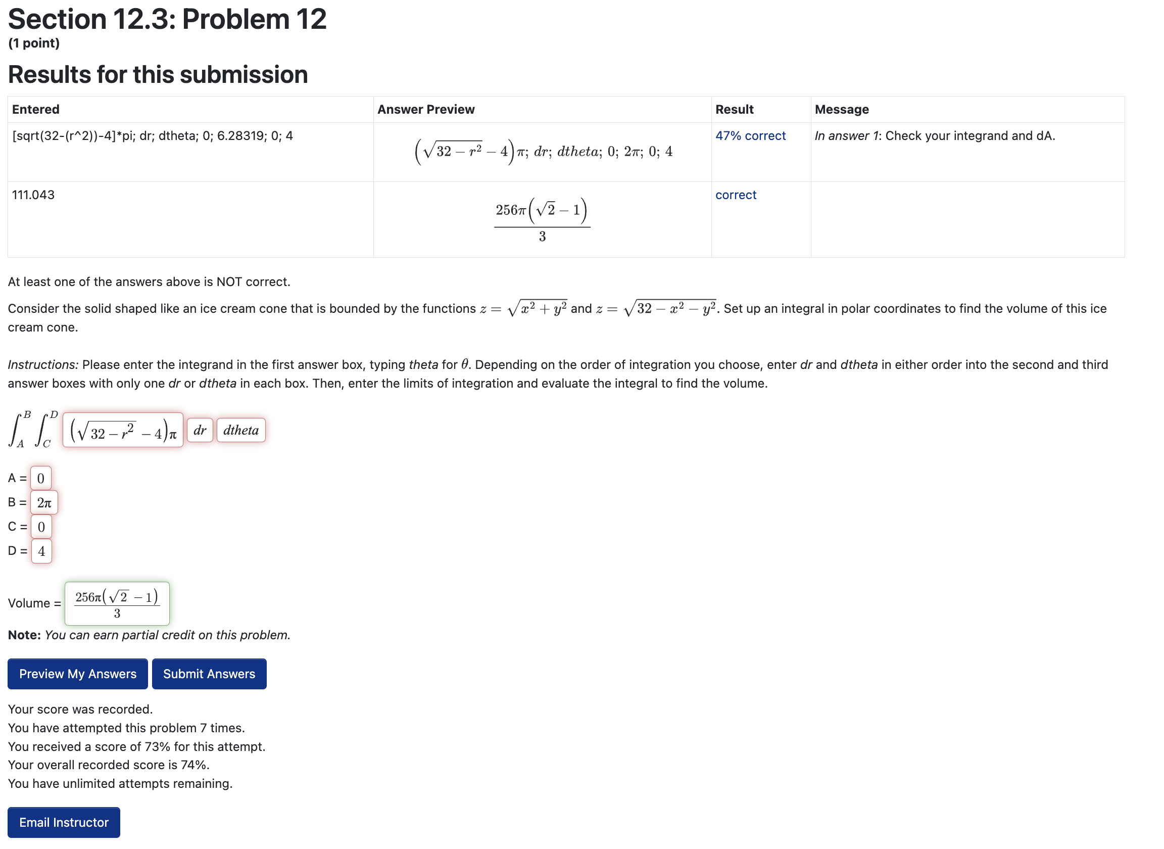Solved Section 12.3: Problem 12(1 ﻿point)Results for this | Chegg.com