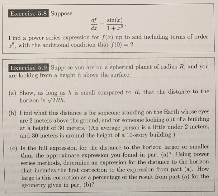 Solved Exercise 51 Find The Power Series Expansion For The