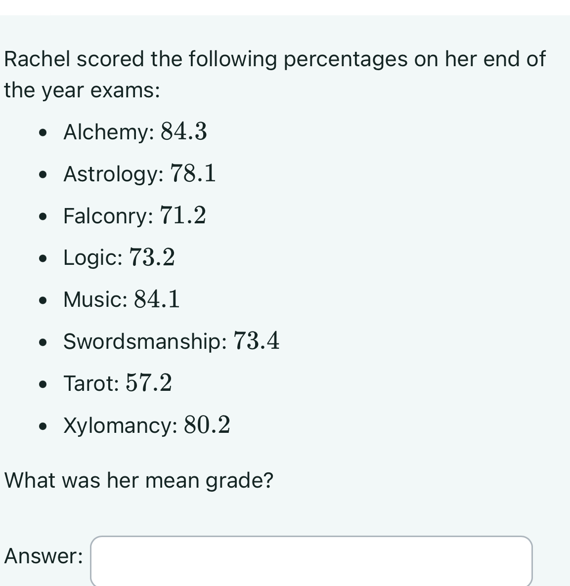 Solved Rachel scored the following percentages on her end of | Chegg.com