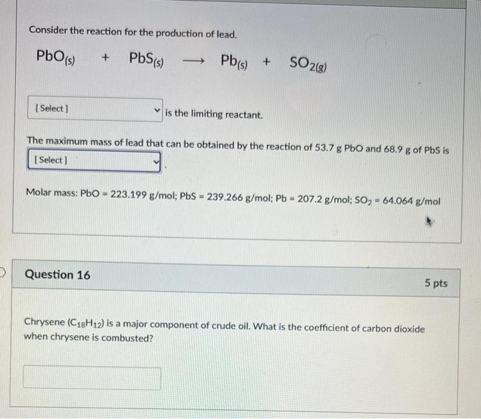 Solved Consider the reaction for the production of lead. | Chegg.com
