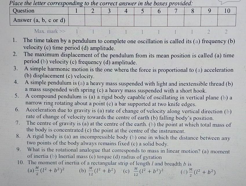 Solved 1. The time taken by a pendulum to complete one | Chegg.com