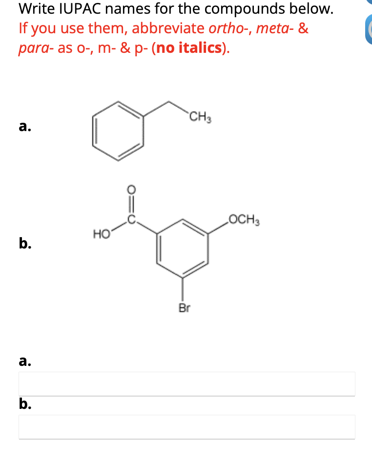 Solved Write Iupac Names For The Compounds Below If You Use