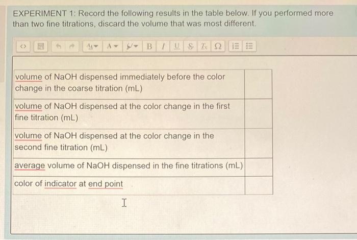 EXPERIMENT 1: Record the following results in the | Chegg.com