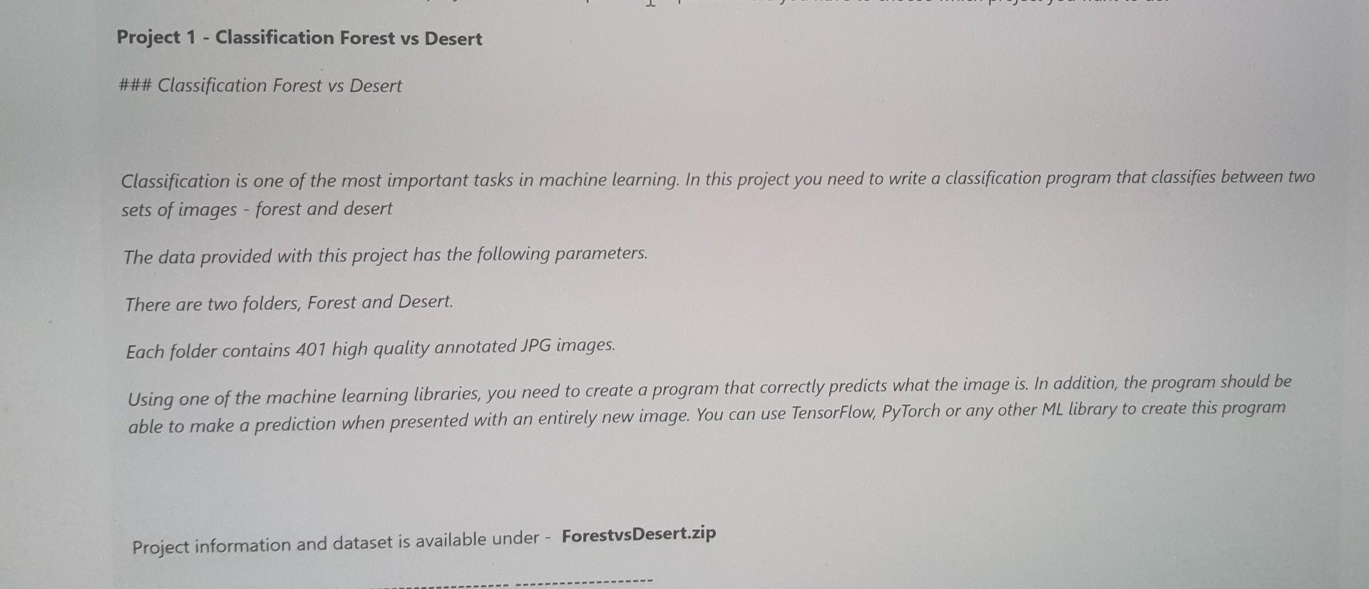 Solved Project 1 - Classification Forest vs Desert \#\#\# | Chegg.com