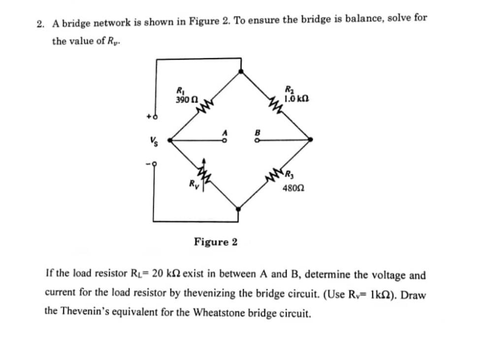 Solved 2. A bridge network is shown in Figure 2. To ensure | Chegg.com