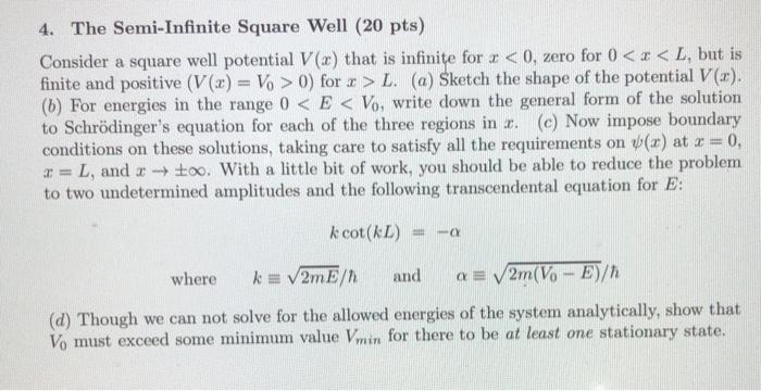 Solved 4. The Semi-Infinite Square Well (20 pts) Consider a | Chegg.com