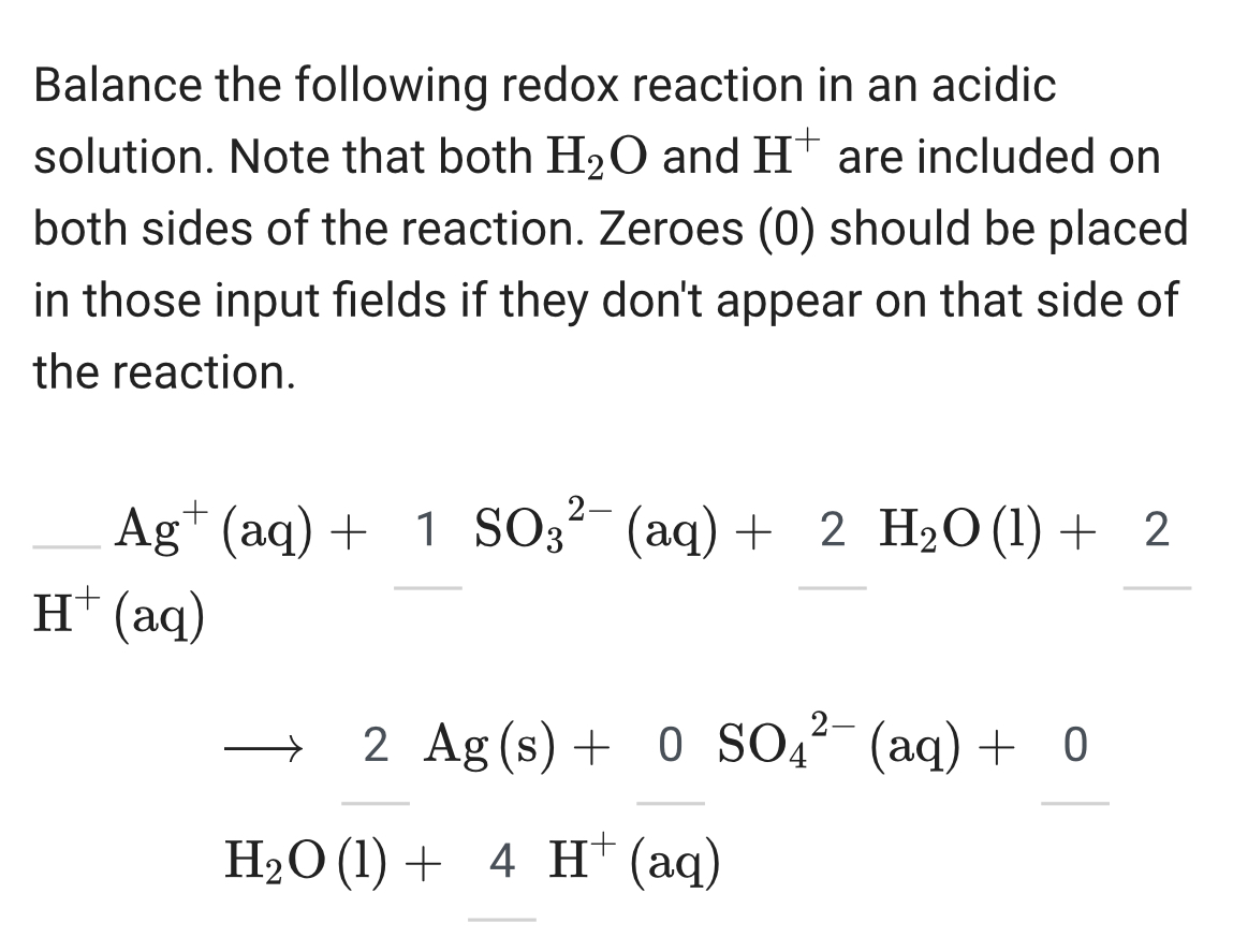 Solved Balance The Following Redox Reaction In An Acidic