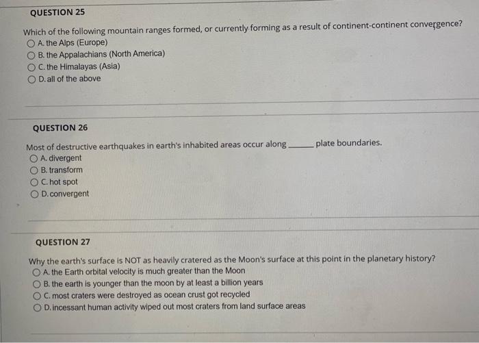 Solved QUESTION 25 Which of the following mountain ranges | Chegg.com