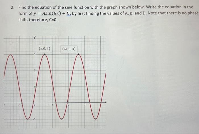 Solved 2. Find the equation of the sine function with the | Chegg.com