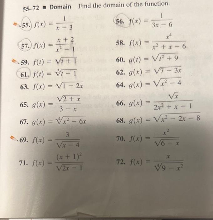 Solved 55-72 Domain Find the domain of the function. 55. | Chegg.com