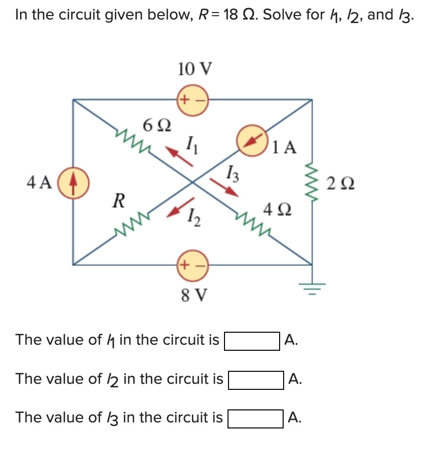 Solved In ﻿the circuit given below, R=18Ω. ﻿Solve for 1,l2, | Chegg.com