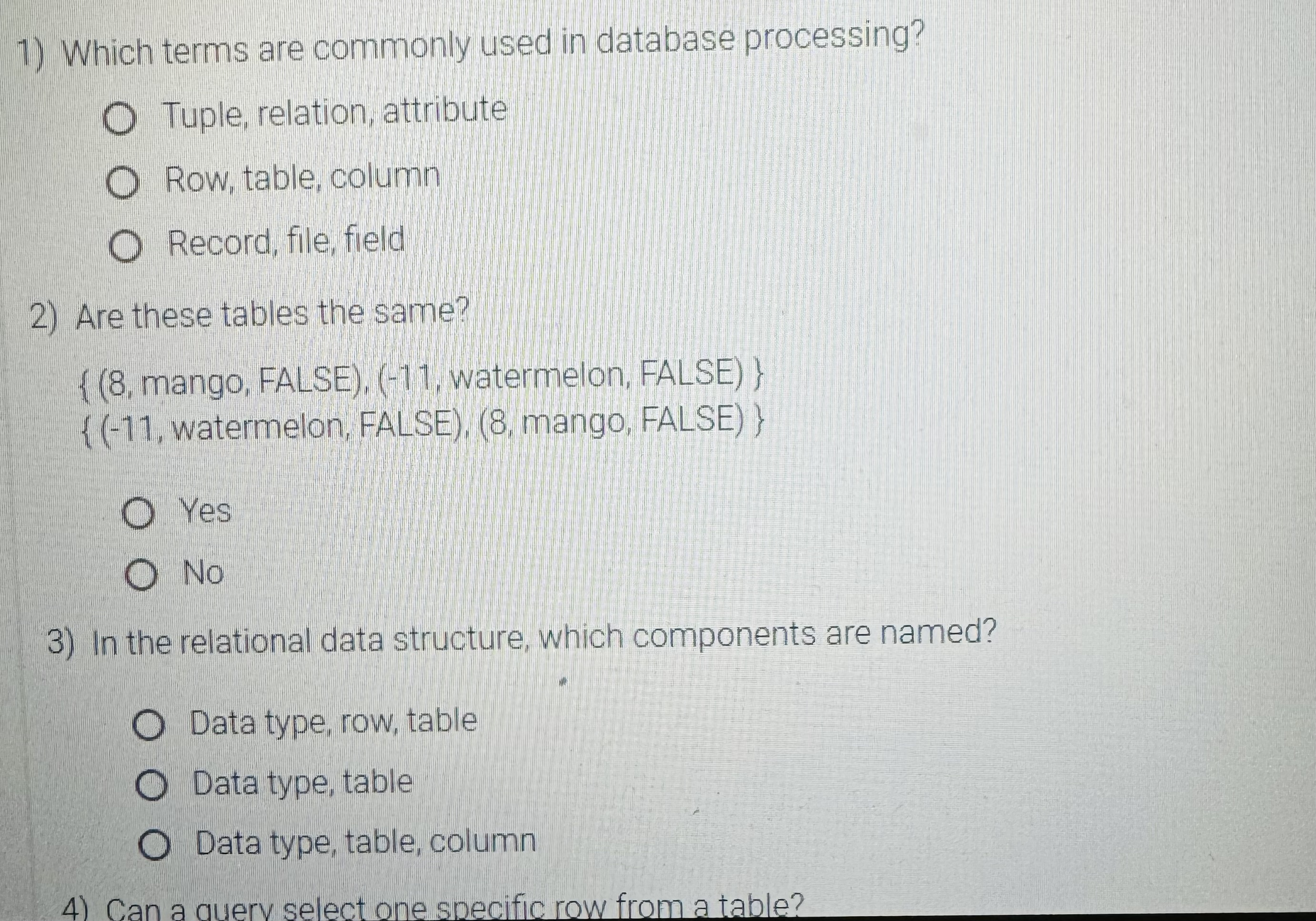 Solved Which terms are commonly used in database | Chegg.com