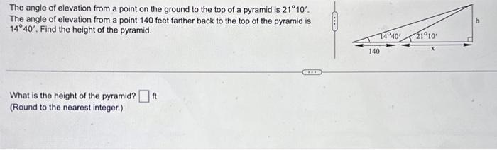 Solved The angle of elevation from a point on the ground to | Chegg.com