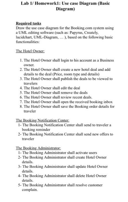 Solved Lab 1/ Homework1: Use case Diagram (Basic Diagram) | Chegg.com