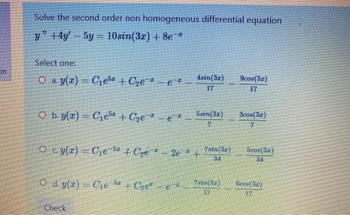 Solved Solve the second order non homogeneous differential | Chegg.com