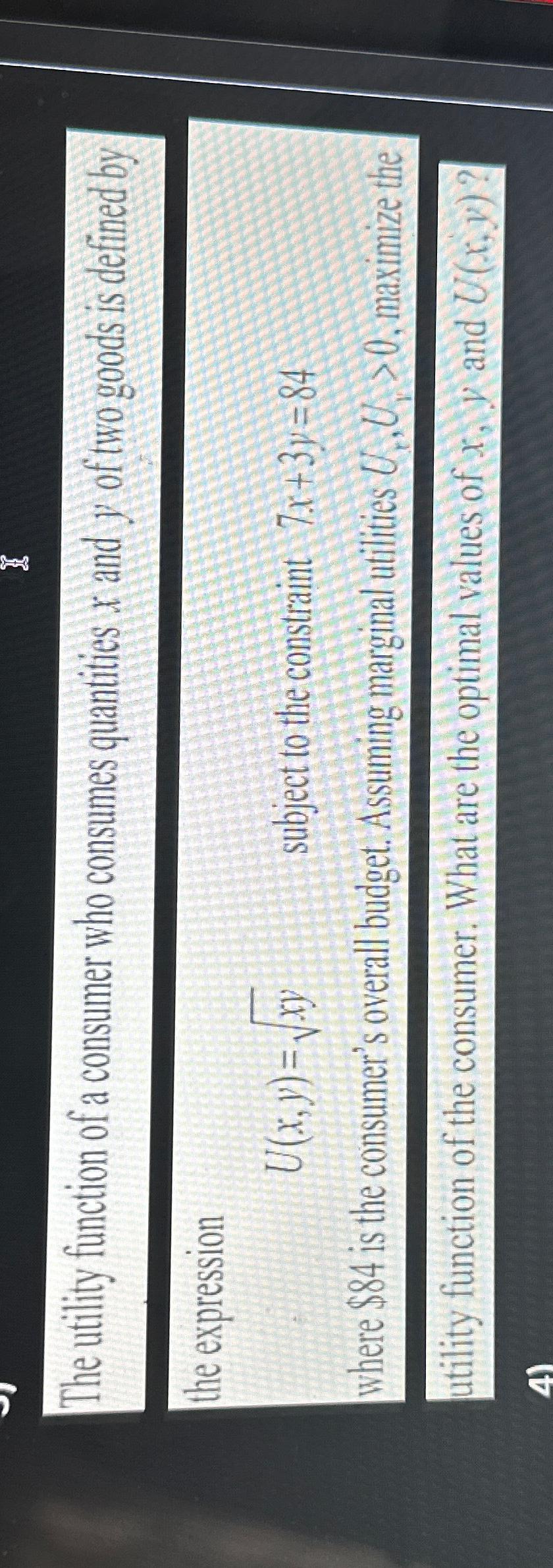 Solved The utility function of a consumer who consumes | Chegg.com