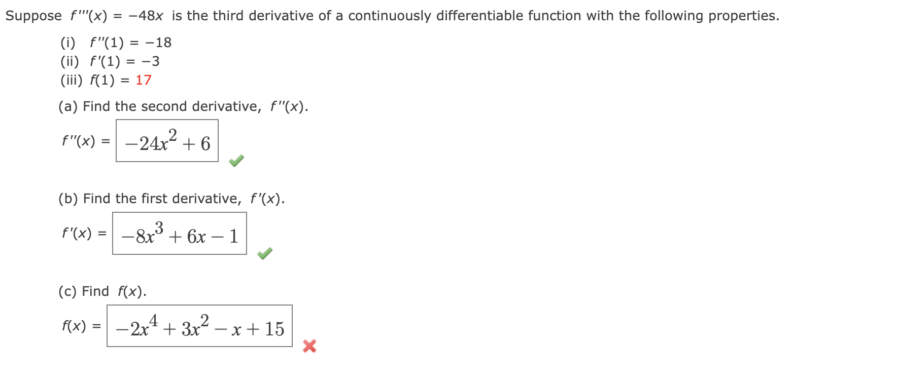 Solved Suppose f'''(x)=-48x ﻿is the third derivative of a | Chegg.com