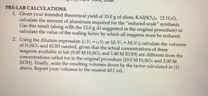 Solved RUN 2000. PRE-LAB CALCULATIONS 1. Given your intended | Chegg.com