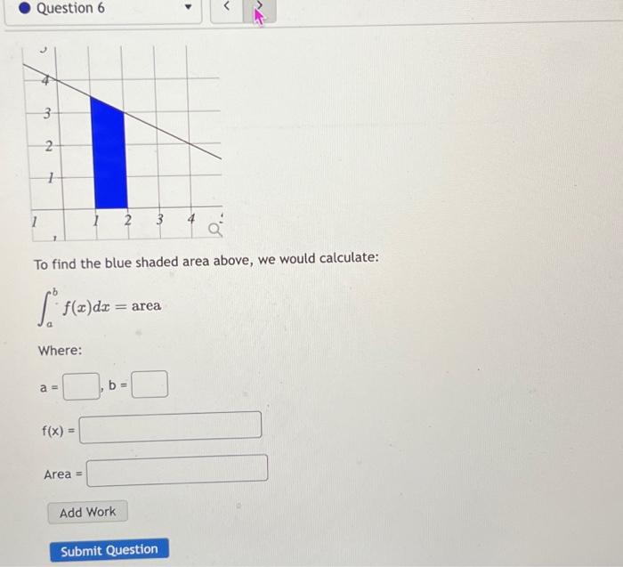 Solved Question 6 1 3 2 1 Where: a = f(x) = 1 2 Area = To | Chegg.com
