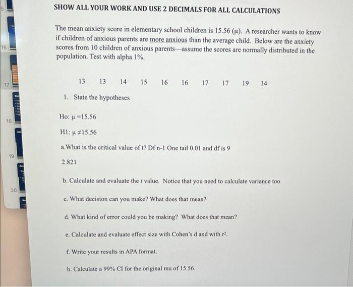 Solved SHOW ALL YOUR WORK AND USE 2 DECIMALS FOR ALL | Chegg.com