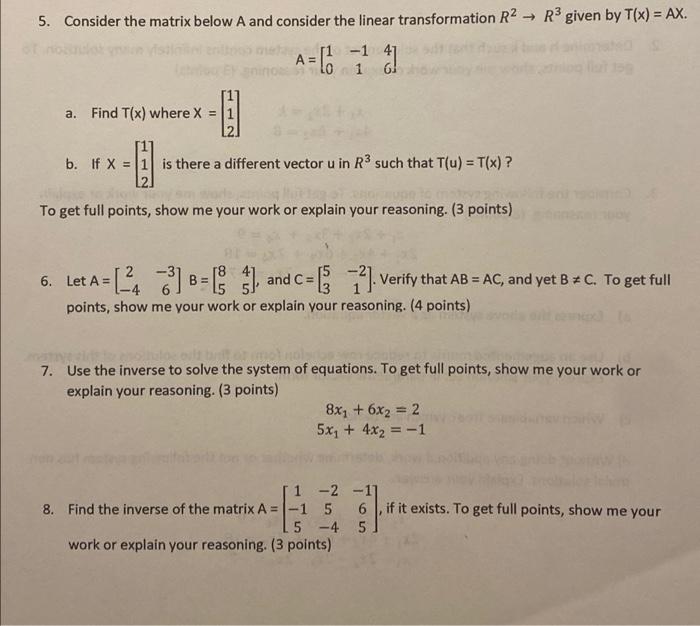 Solved 5. Consider the matrix below A and consider the | Chegg.com
