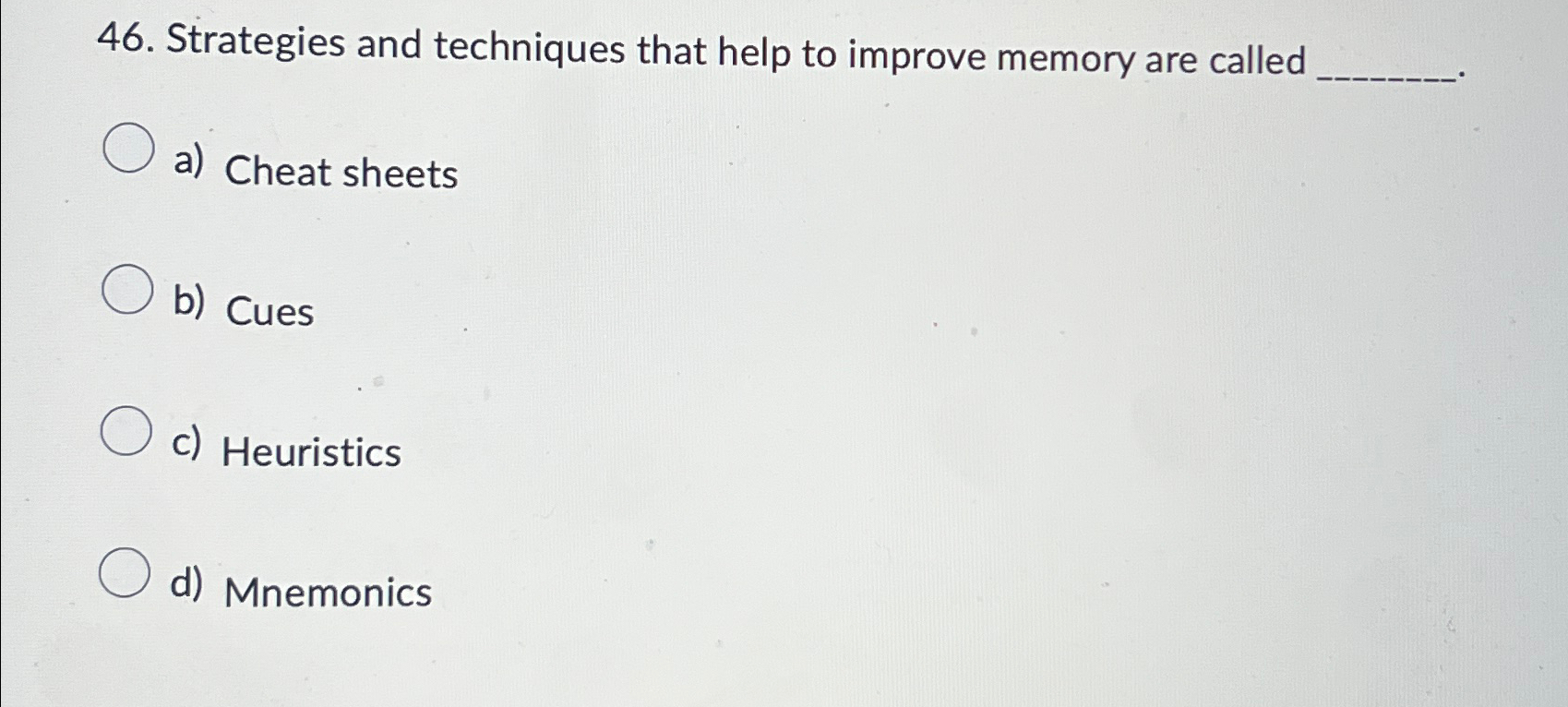 Solved Strategies and techniques that help to improve memory | Chegg.com