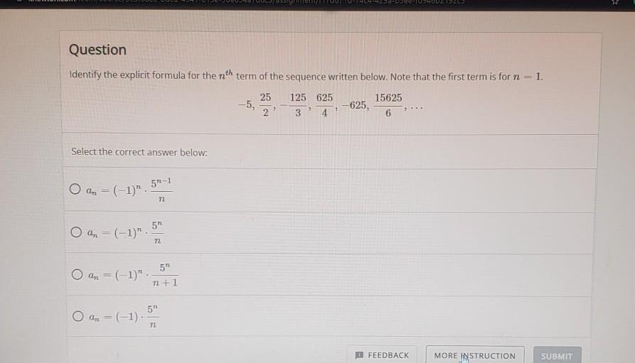 Solved Question Identify the explicit formula for the nth | Chegg.com