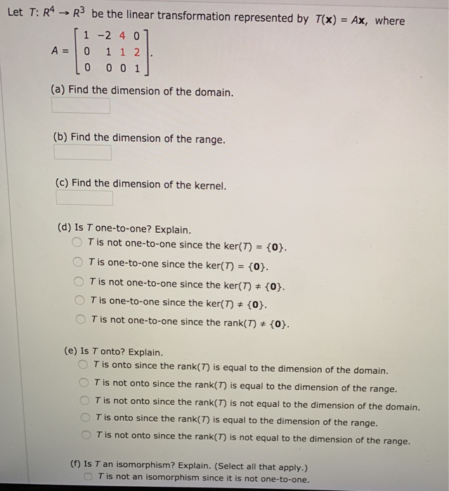 Solved Let T: R4 → R3 be the linear transformation | Chegg.com