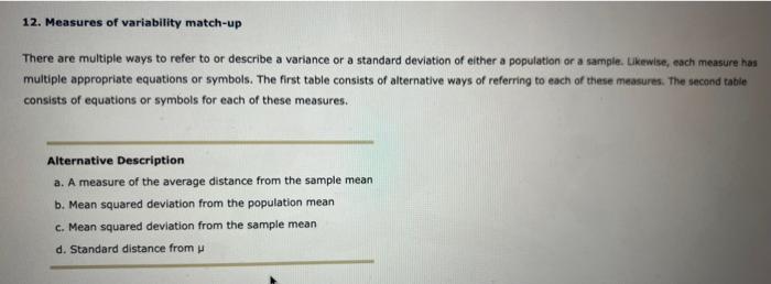 Solved 12. Measures of variability match-up There are | Chegg.com