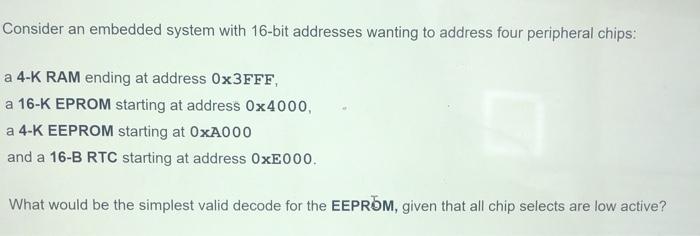 Solved Consider an embedded system with 16-bit addresses | Chegg.com