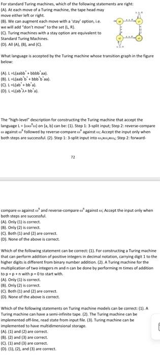 Solved For standard Turing machines, which of the following | Chegg.com