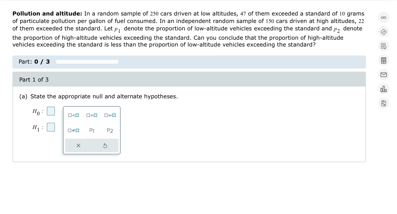 Solved Pollution and altitude: In a random sample of 250 | Chegg.com