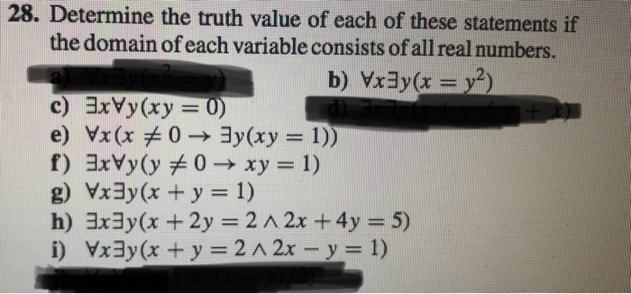 Solved 28. Determine the truth value of each of these | Chegg.com