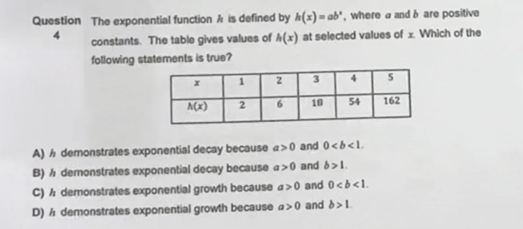Solved Question The exponential function h ﻿is defined by | Chegg.com